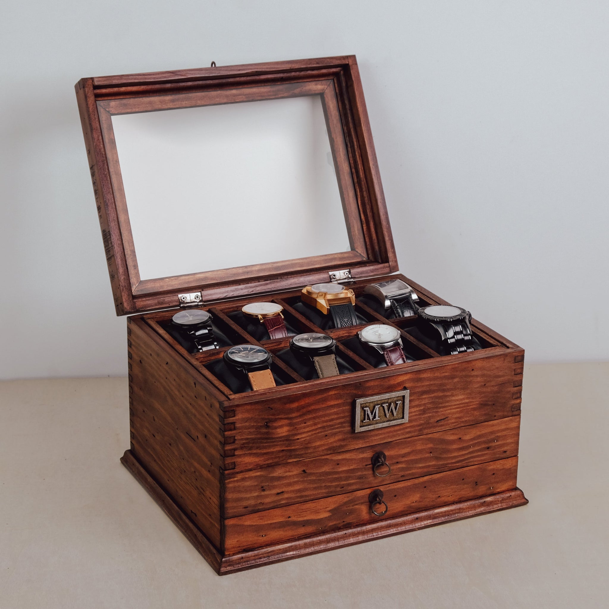 Personalized Wood Watch box for 8 Watches with Double Drawer – Deferichs