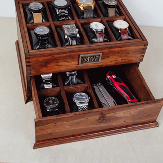 Personalized Wood Watch box for 12 Watches with Drawer – Deferichs