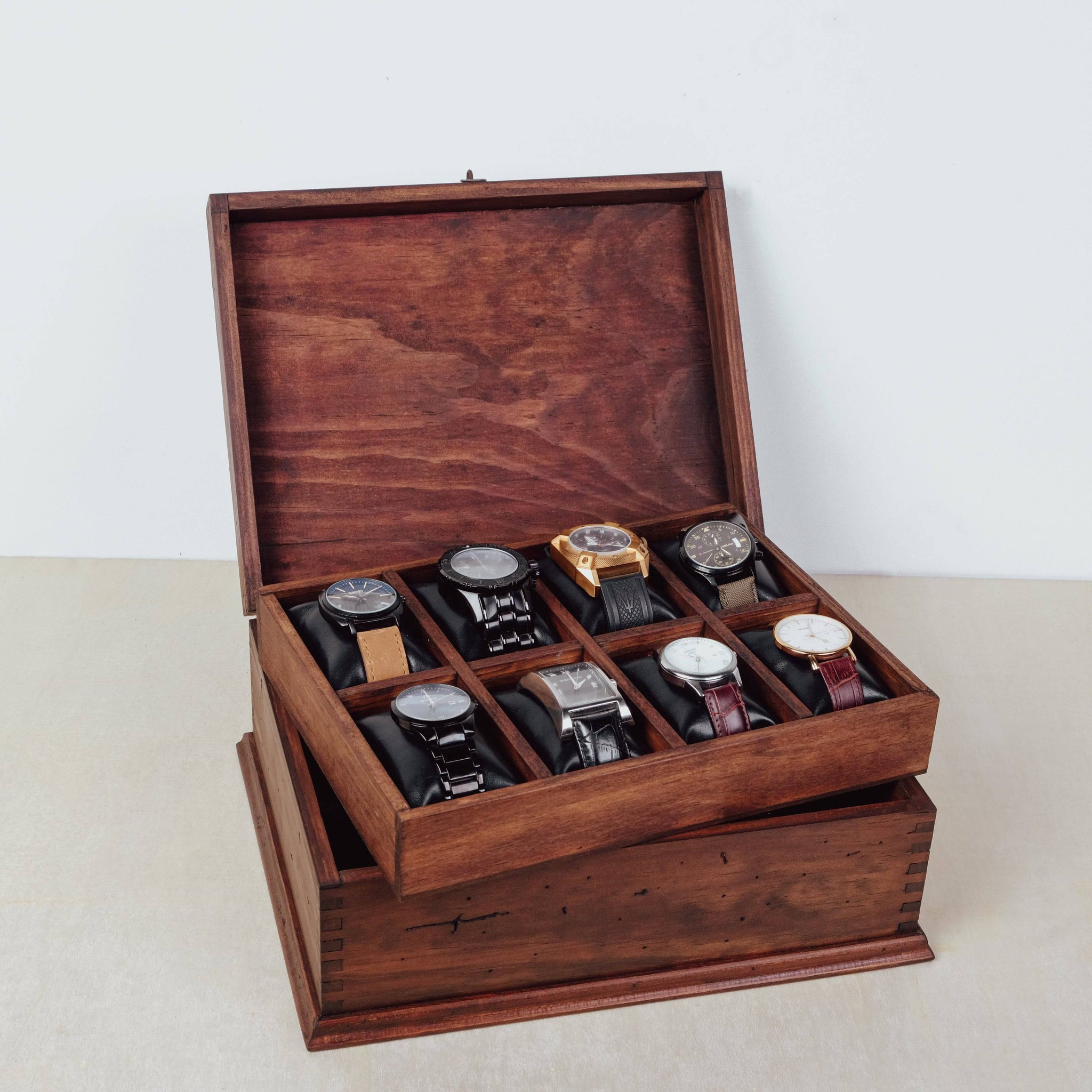 Watch Box for 8 Watches with secret compartment made of solid wood ...