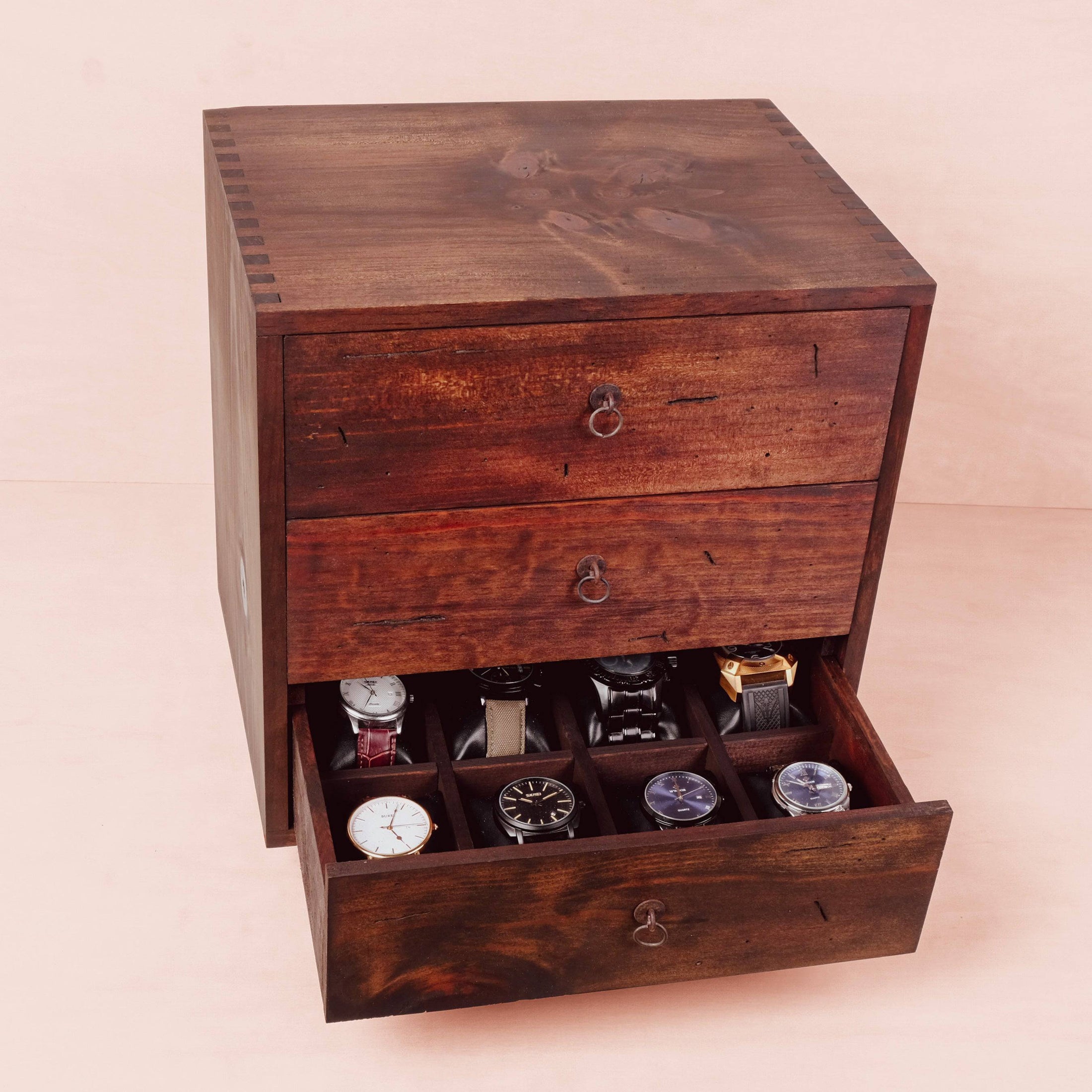Personalized Wood Watch box for 16 Watches- Mid Century 3 – Deferichs